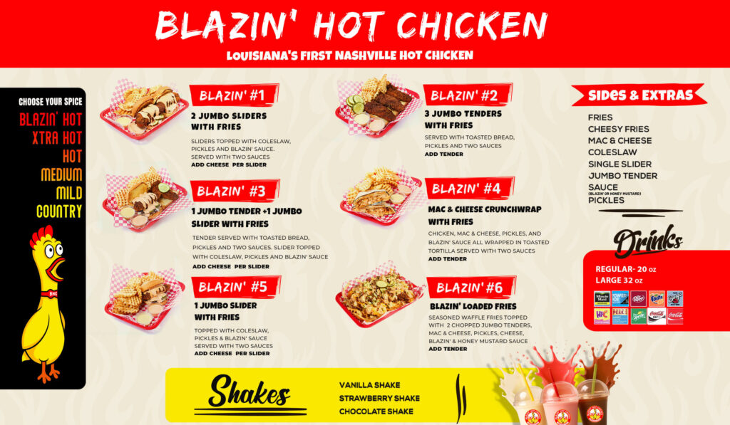 Blazin Hot Chicken Restaurant Menu - Food Near Me